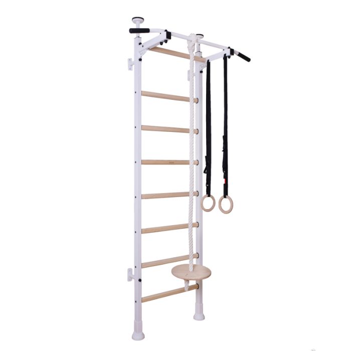 BenchK® Horizontal Bar Wall Bars 521W with Pull-Up Bar, Rope & Rings ...